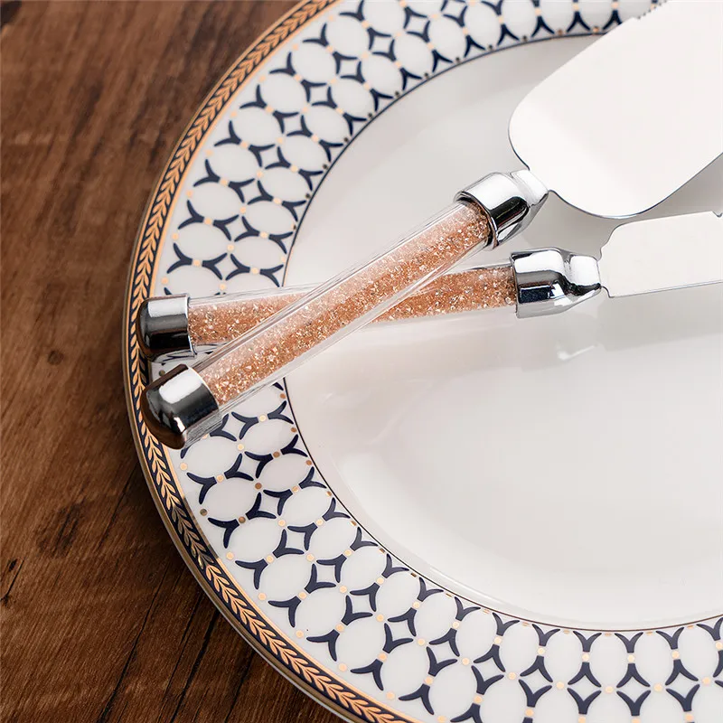 Golden-plated Crystals - Elegant Wedding Cake Utensils