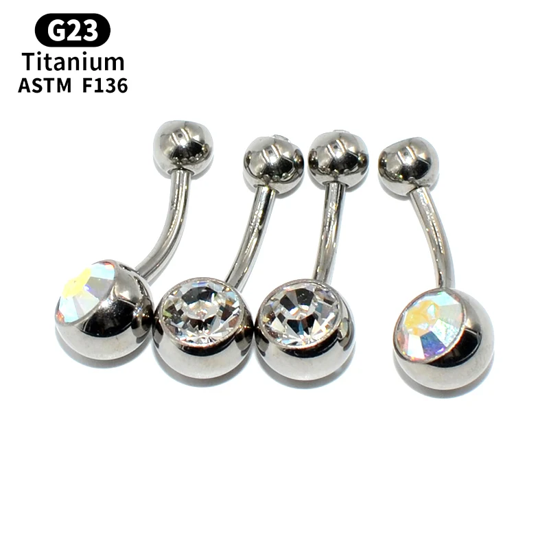 G23 Titanium Belly Button Ring Externally Treaded Double Jeweled Women ...