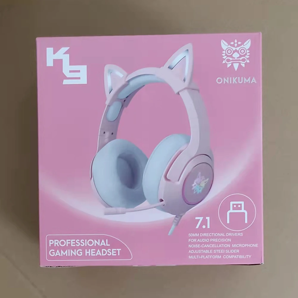 Cute Girl Gamer Headphones - Stylish Pink 7.1 USB Cat Ear