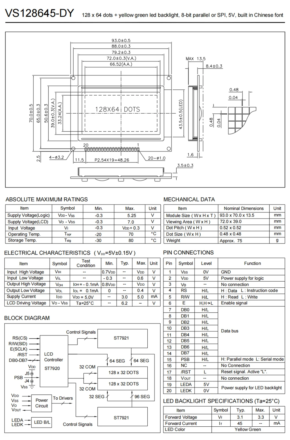 128x64 Graphic Module Lcd Display Module Tft St7920 Controller ...