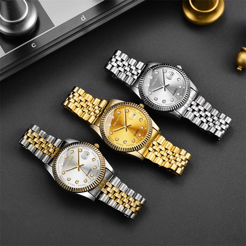 Luxury Golden Stainless Steel Calendar Wrist Watches Men Steel Band ...
