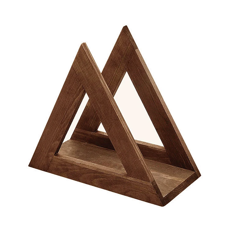 Vintage Wood Triangle Wall Mounted Vinyl Record Storage Holder, Media ...