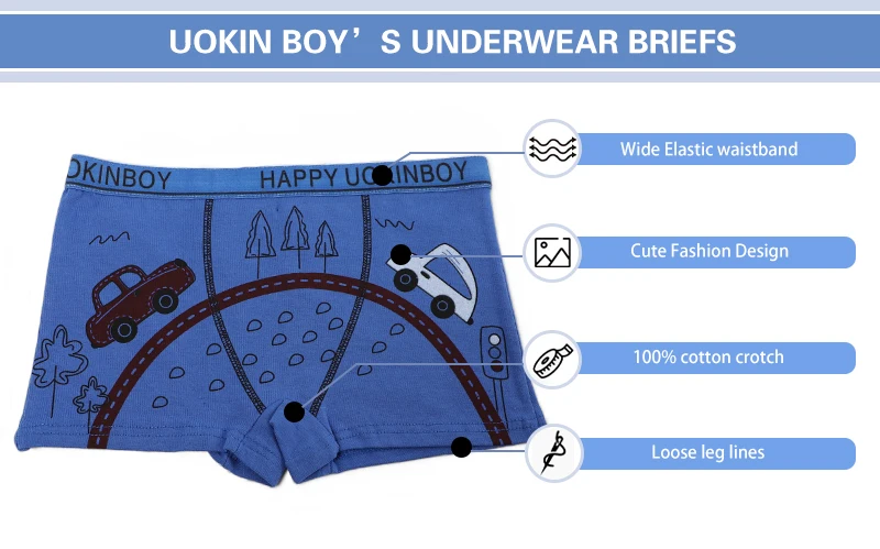 Uokin Cartoon Cotton Print Boy Boxer Briefs Shorts Soft Breathable 4-10 ...