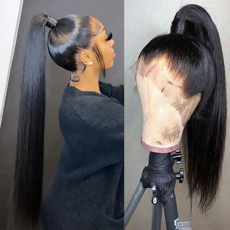 360 Lace Perruque Bresilienne Lace Frontal Yaki Straight Brazilian ...