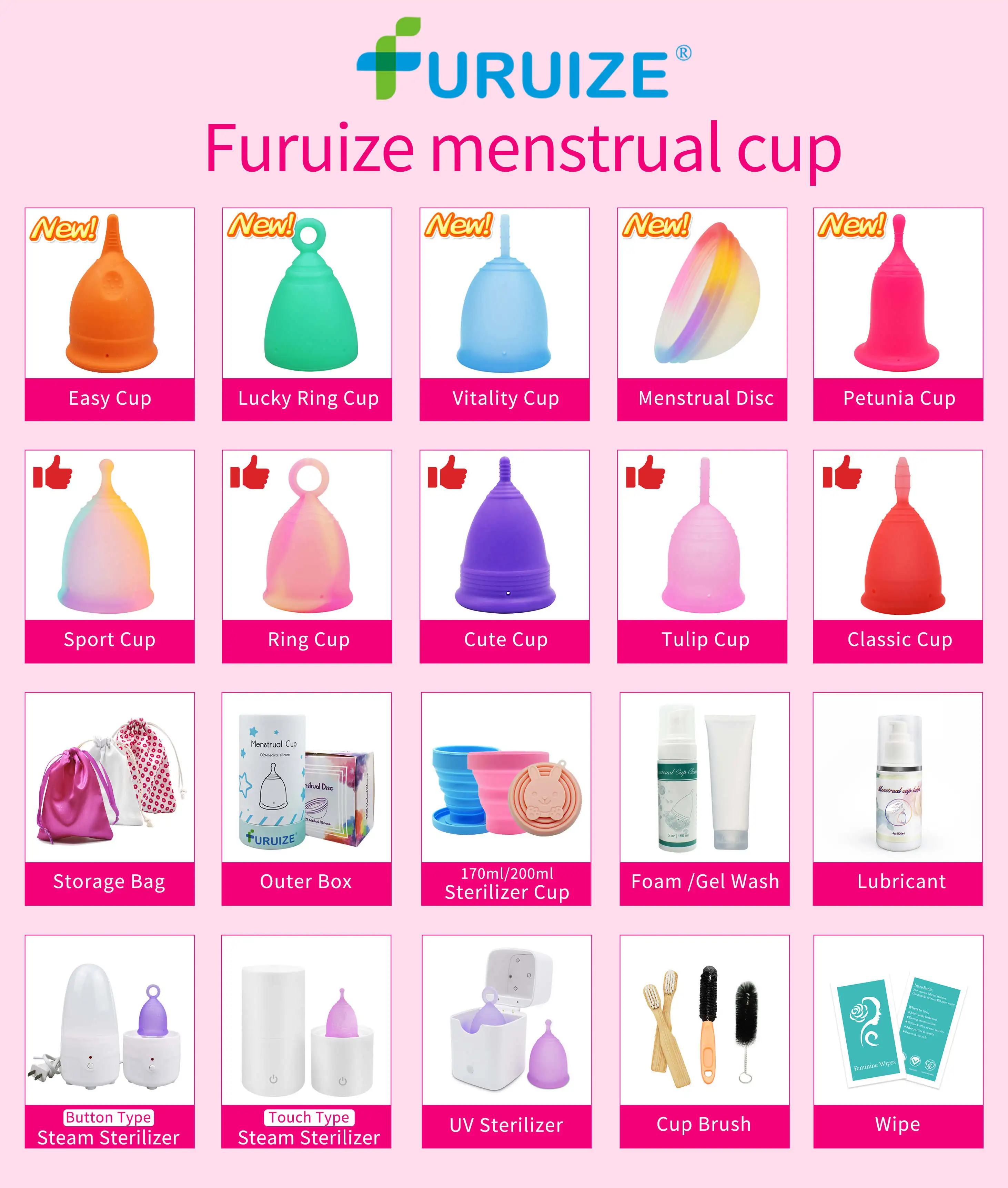 Ce & Iso 13485 Silicone Menstrual Cup Set Cleaner Menstrual Cup Steamer ...