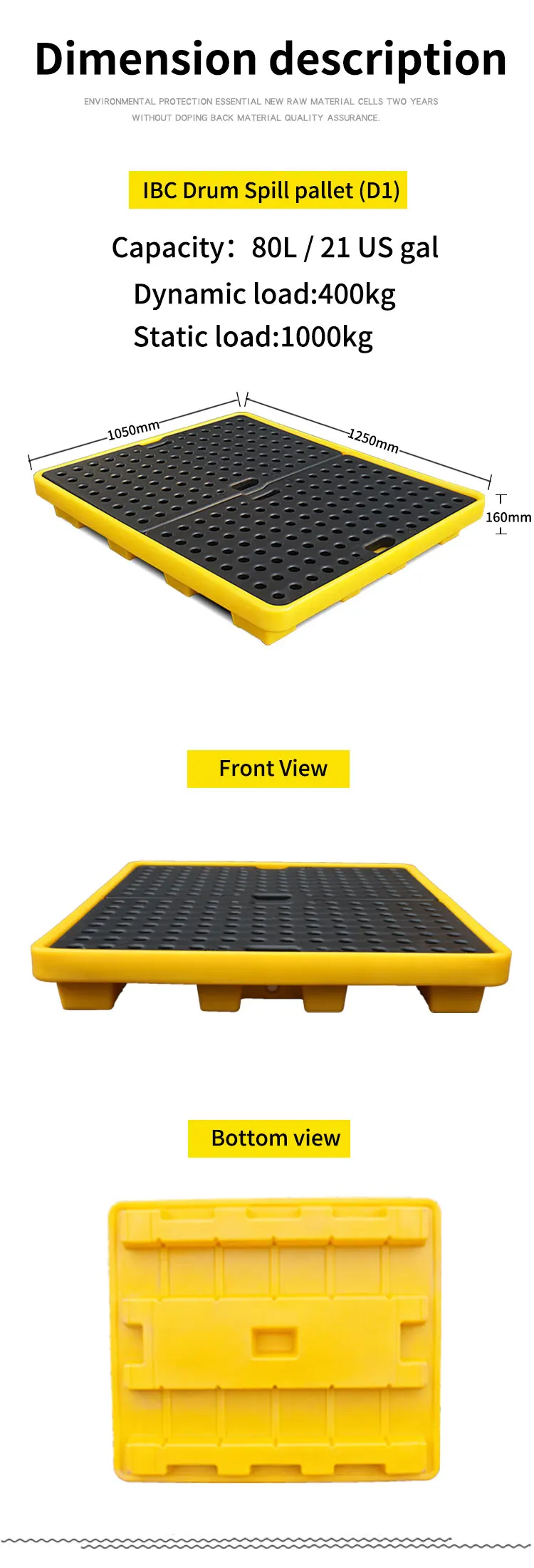 Durable Rotomolding Removable Polyethylene IBC Spill Pallet