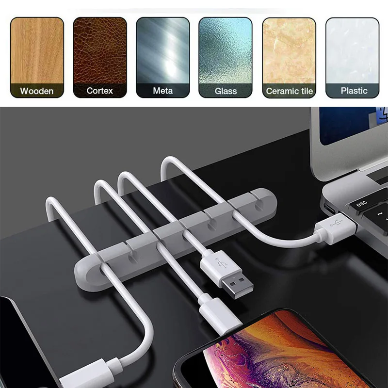 Reusable Usb Self Adhesive Desktop Cable Organizer Cord Holder Silicone ...