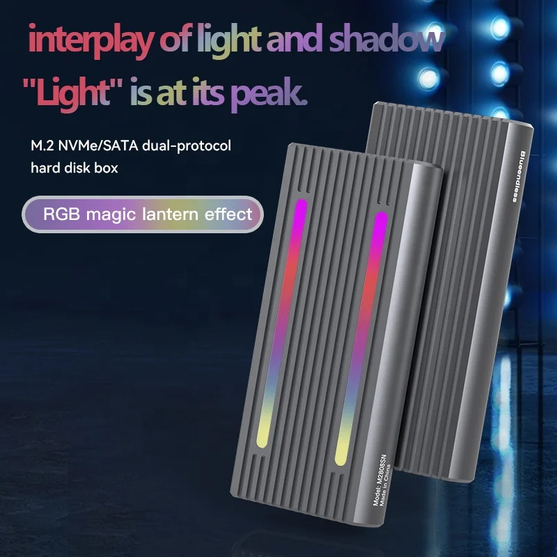 Rgb Colorful Light M.2 Nvme Ssd External Portable Enclosure Case Dual ...