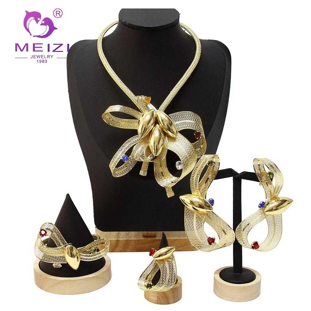 Meizi Jewelry Latest Fashion Dubai Gold Plated Necklace Jewelry Set ...