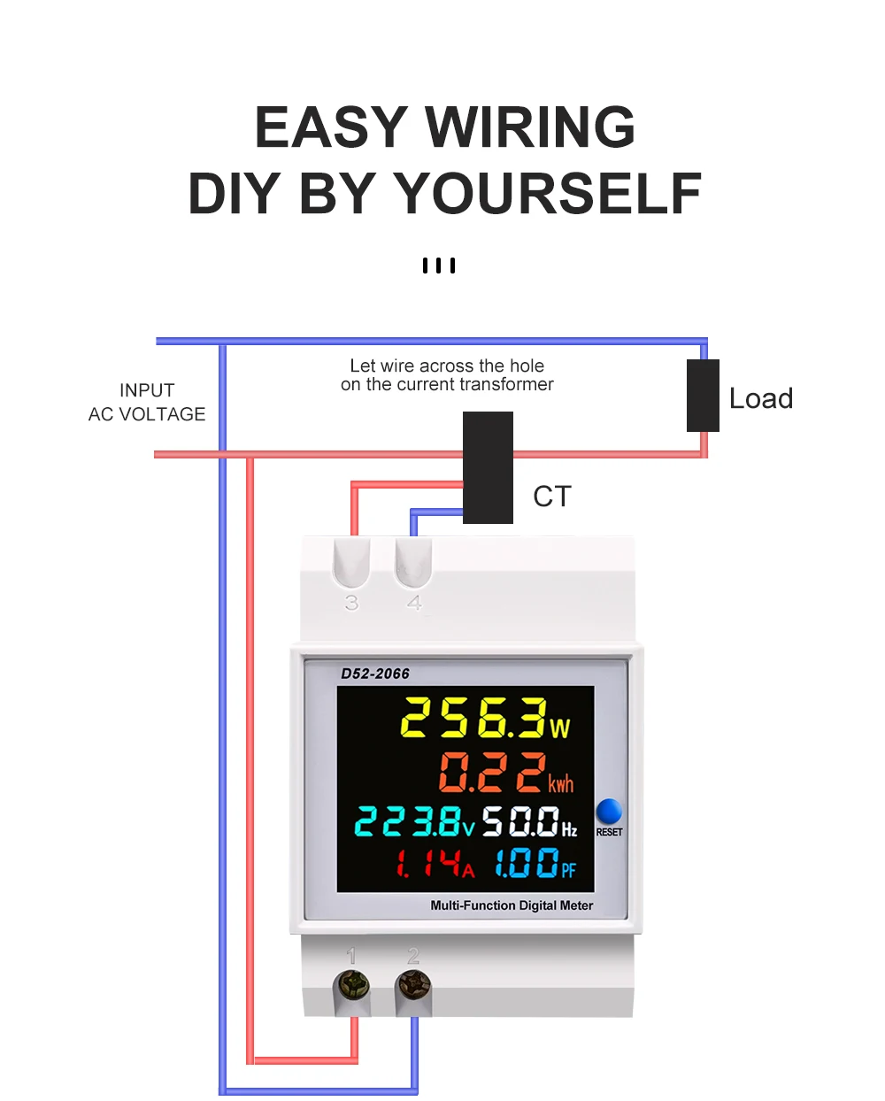 Din Rail AC Monitor 6IN1 110V 220V 380V 100A Voltage Current Power ...