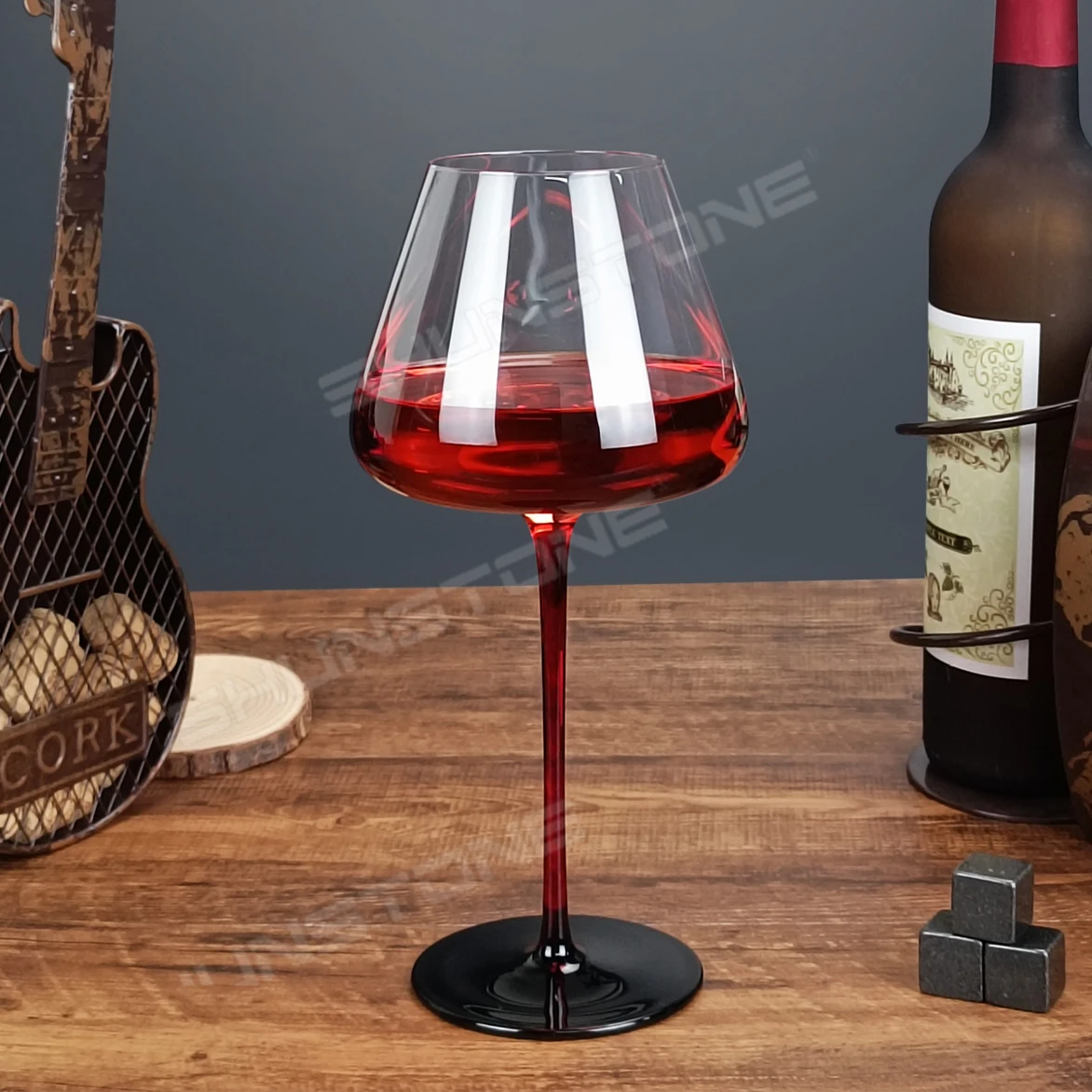 Shunstone Custom Burgundy Wine Glass Red Stem Black Base Goblet Red Wine Glasses For Home Bar