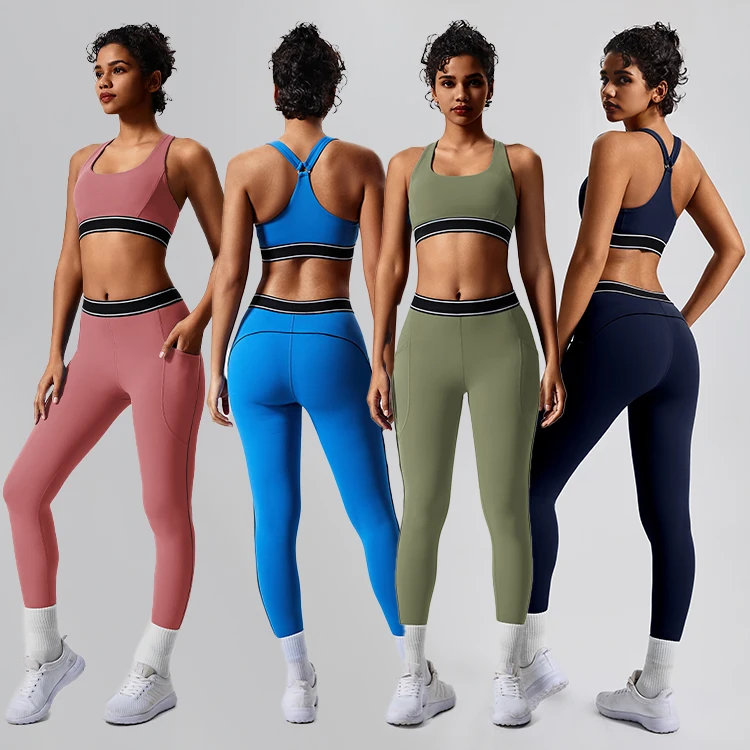 Hingto Custom Yoga Set Fashion Scoop Neck Sports Bra Elastic Pants Leggings 2 Pieces Yoga Sets ...