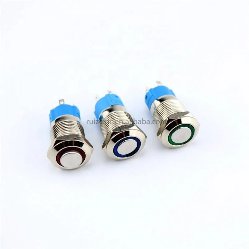 12mm metal button switch with light small self-locking reset power ...