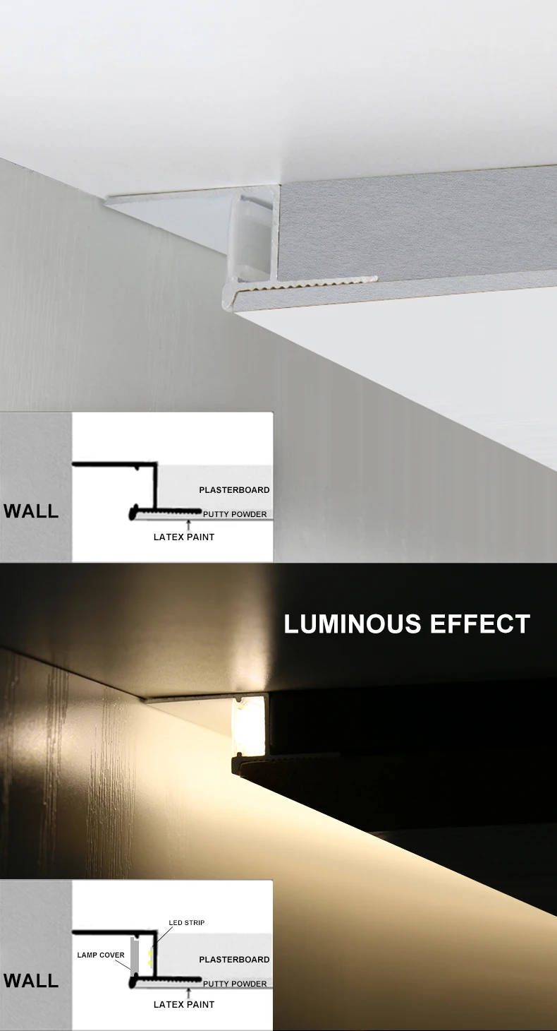 Aluminium Profile for Recessed Wall or Ceiling Mounting