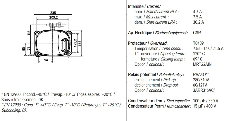 220-240V / 50hz Tecumseh Compressor CAJ9510T - Reliable Performance
