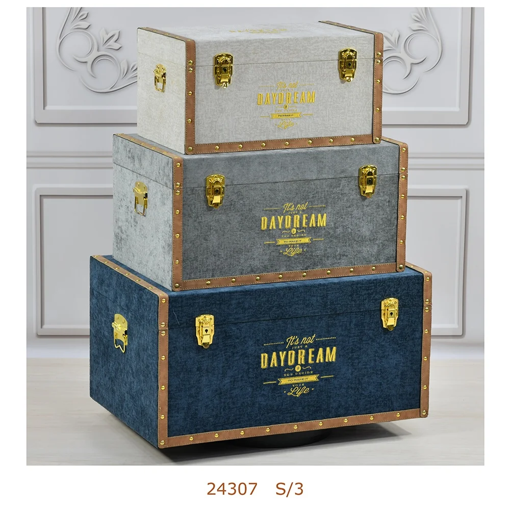 Customized Logo Velvet Storage Trunk Boxes Large Rectangle Wooden Box ...