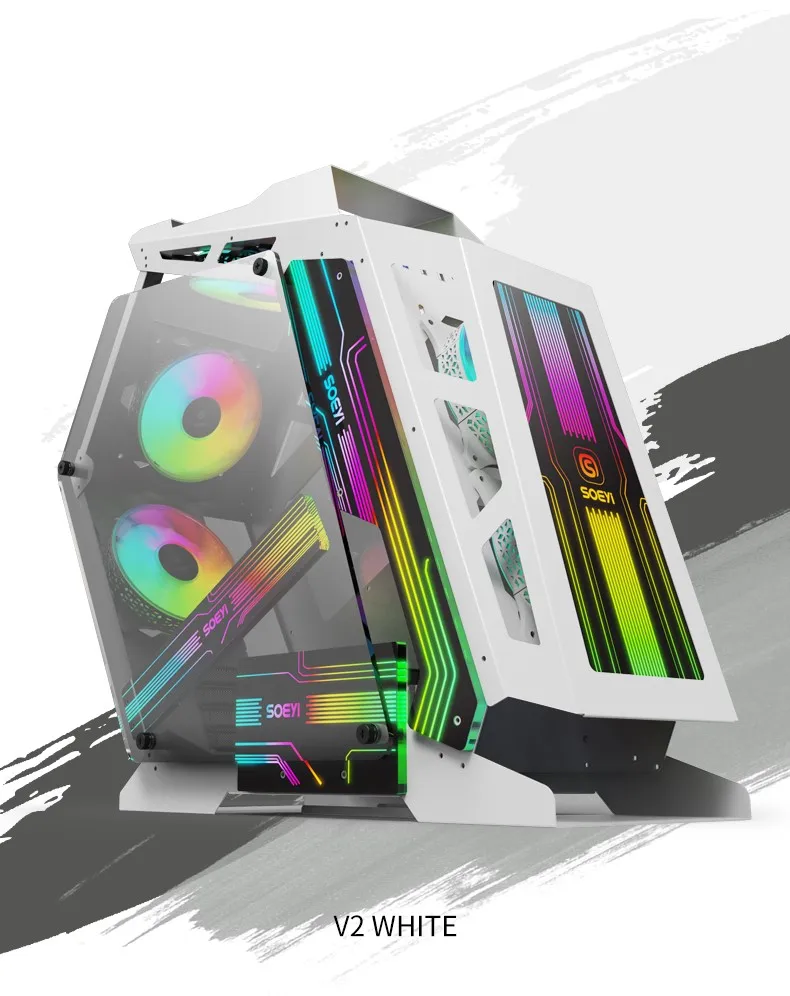 Soeyi Pc Case Gaming With Rgb Fans Mid Tower Matx/itx Motherboard ...