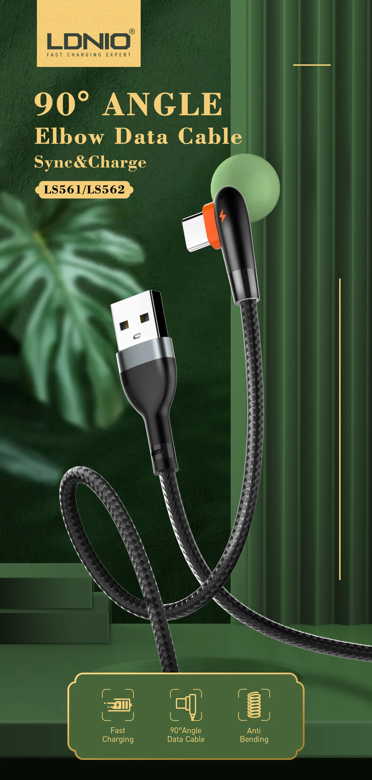 LDNIO LS561 90° Angle Data Cable - Fast Charging & Durability