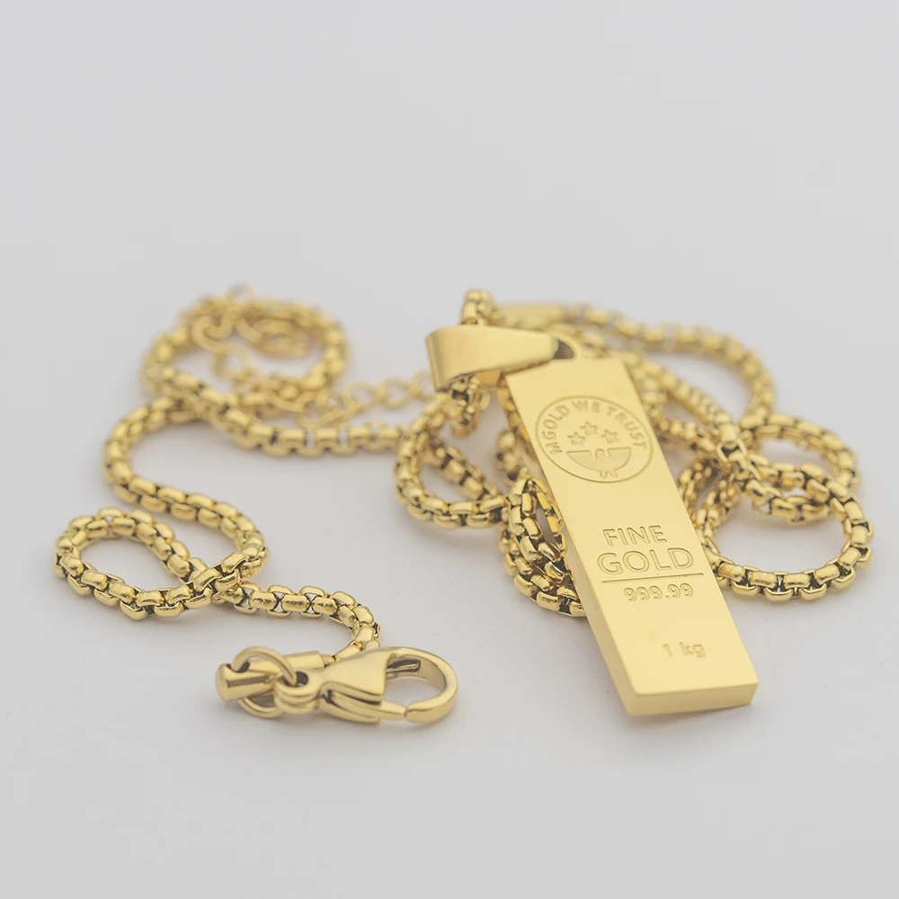 Stunning Jewelry Men Gold Engraving Bar Shape Pendant