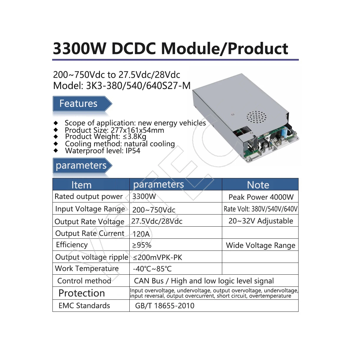 EV Car Bus DC Converter - Efficient 250V~850V to 27.5V