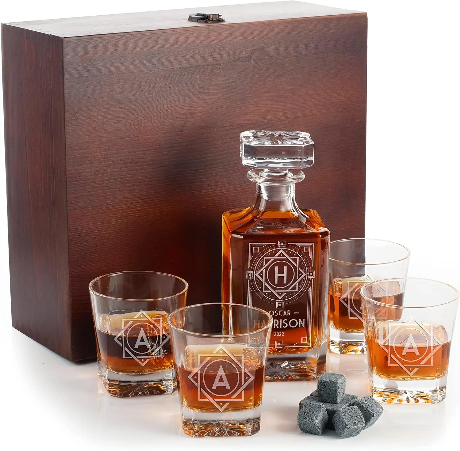 Custom Logo Engraved 750ml Whiskey Decanter Set in Gift Box