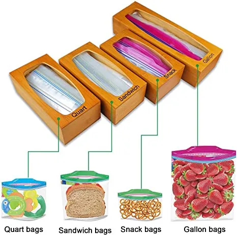 Bamboo Kitchen Drawer Dispenser Wooden Baggie Food Storage Bag Holders ...