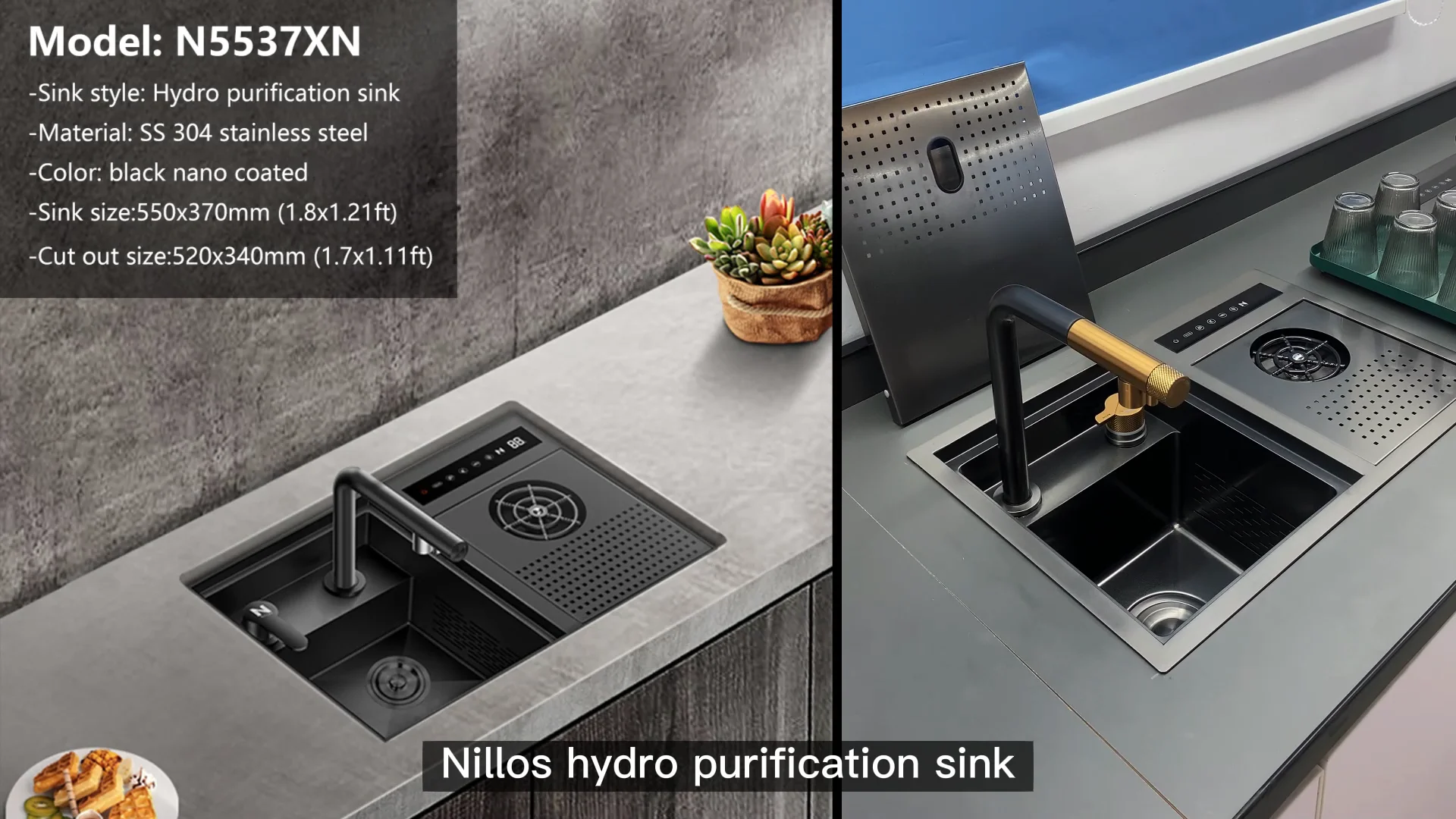 N5537xn3 Black High Tech Kitchen Sink Handmade Stainless Steel Nano ...