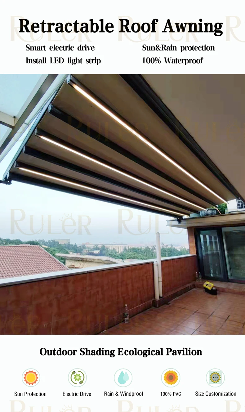 Automatic Folding Roof Sun Shading Aluminum Retractable Pergola ...