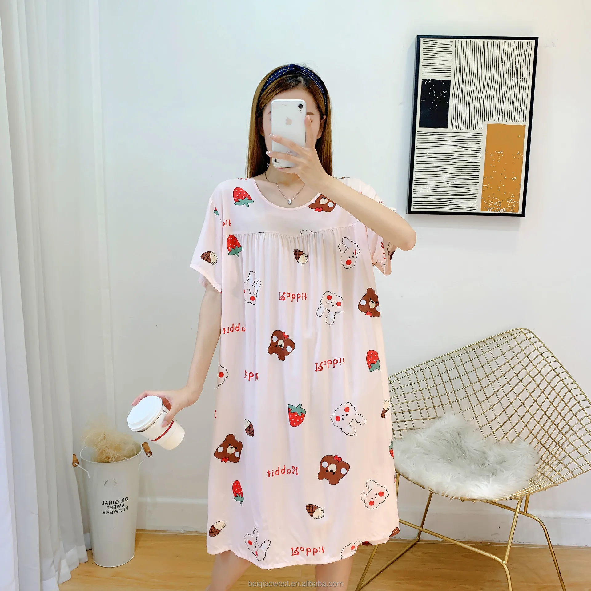 Wholesale Summer Women's Rayon Nightgown Plus Oversize