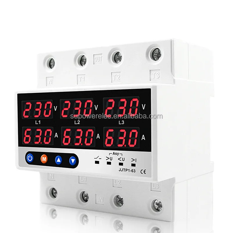 3 Phase Adjustable Voltage Current Protector - 63A 380V