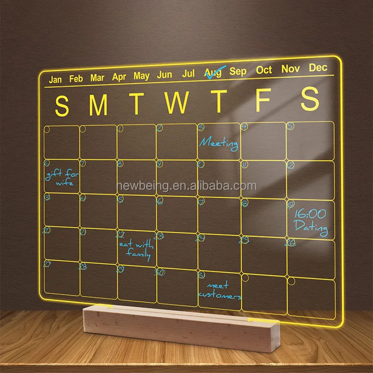 Wood Light Stand Monthly/weekly Planner Frosted Clear Calendar Dry ...