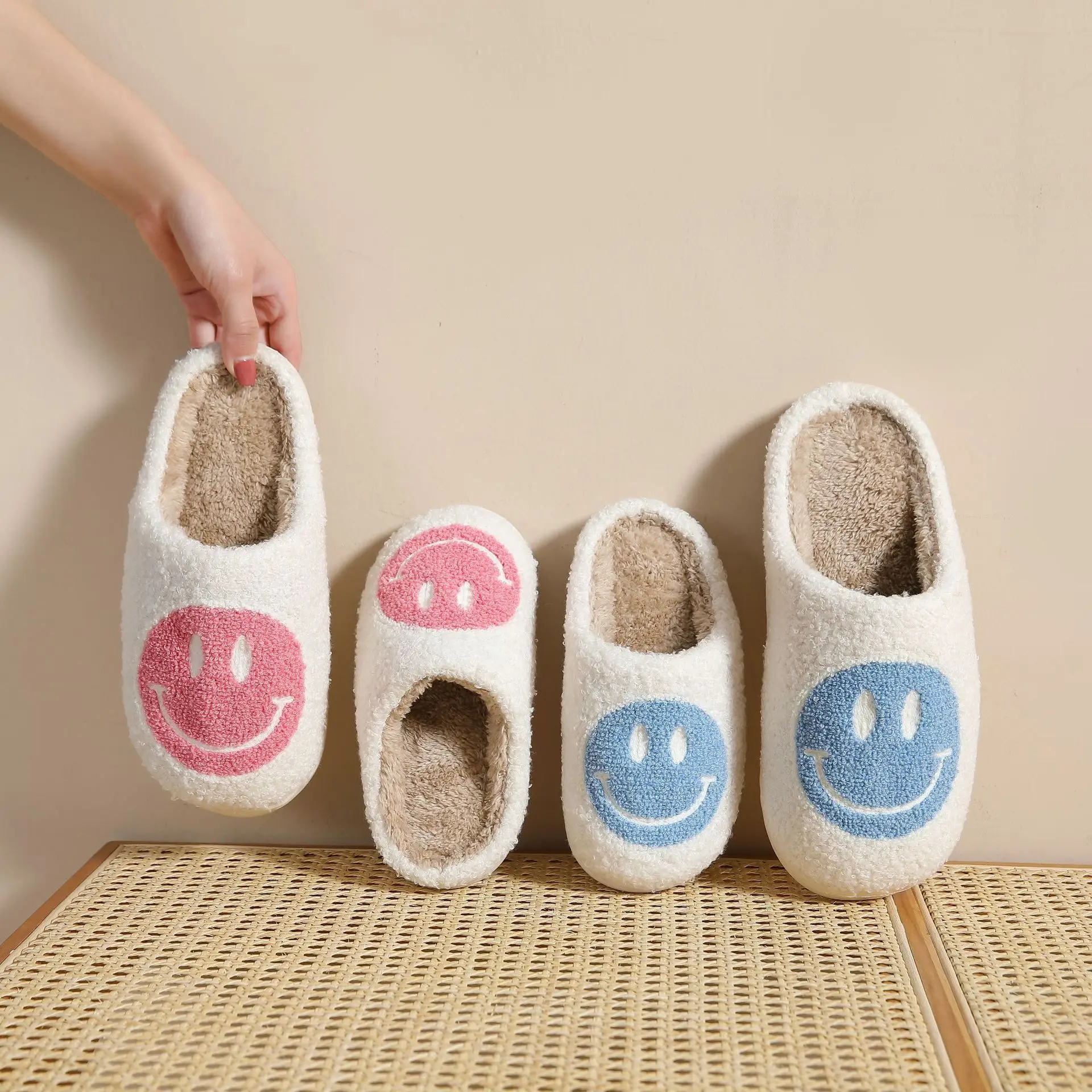 New Happy Smile Smiley Face Slippers Lightning Eyes Bolt Hot Pink ...