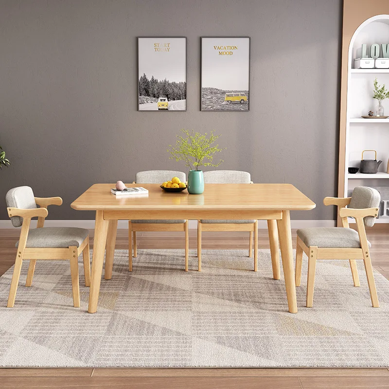 Solid Wood Dining Table Simple Rectangular Dining Table 4 Chairs Set ...
