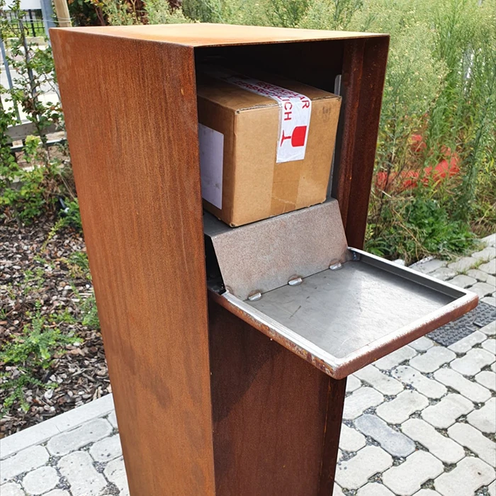 Outdoor Metal Mail Box Garden Decoration Corten Steel Parcel Letterbox ...