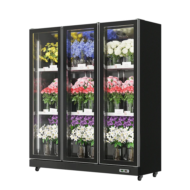 Black Commercial Supermarket Three Doors Fresh Flower Cabinet Storage ...