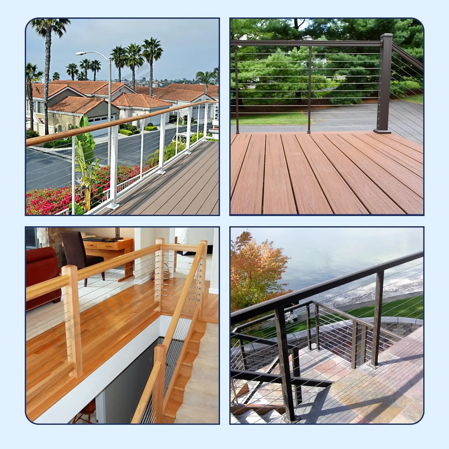 Adjustable Angle Stairs Deck Cable Railing System Swage Toggle ...