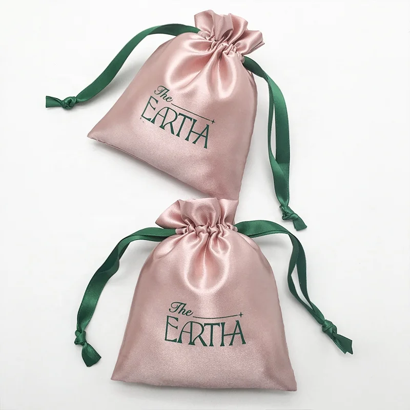 Custom Printed Wholesale Pink Silk Pouch Gift Bag Luxury Satin Pouch ...