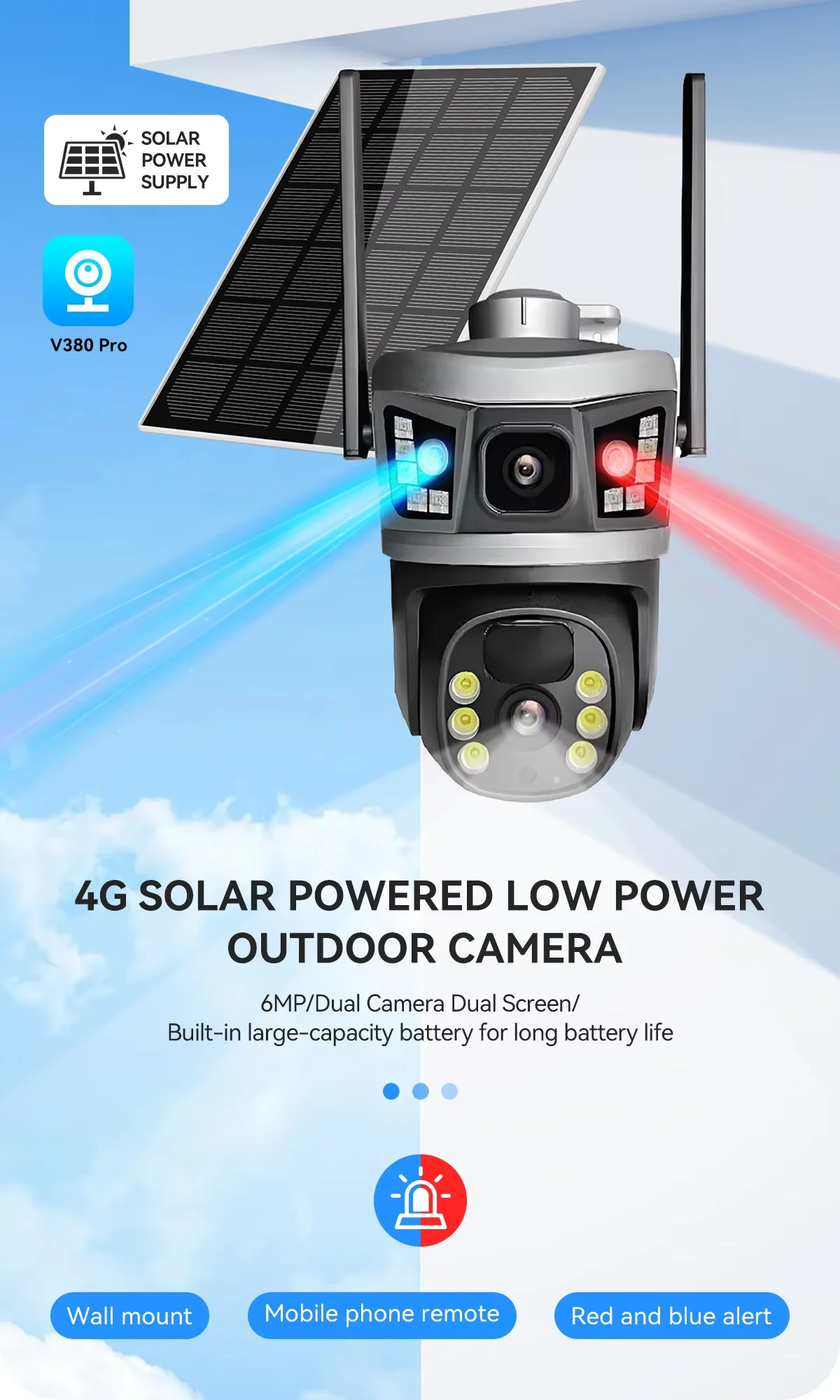 3K 6MP Dual Screen 4G Solar Battery Powered Camera V380 Pro