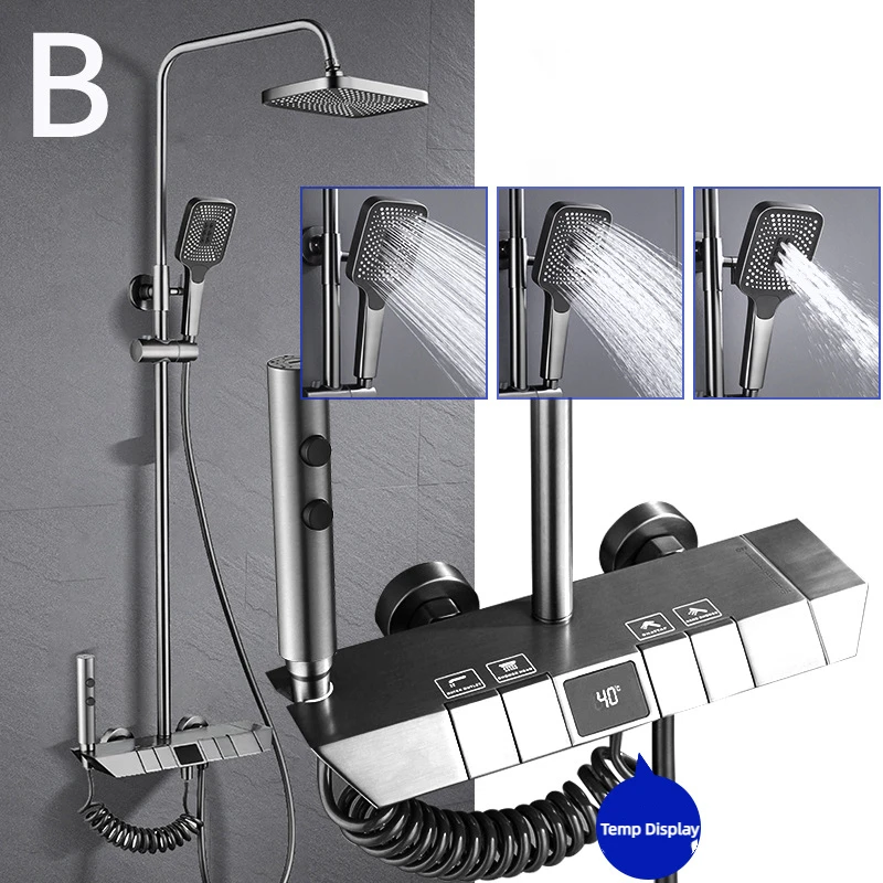 Luxury Piano Key Rainfall Shower Head with Handheld Spray, Adjustable ...