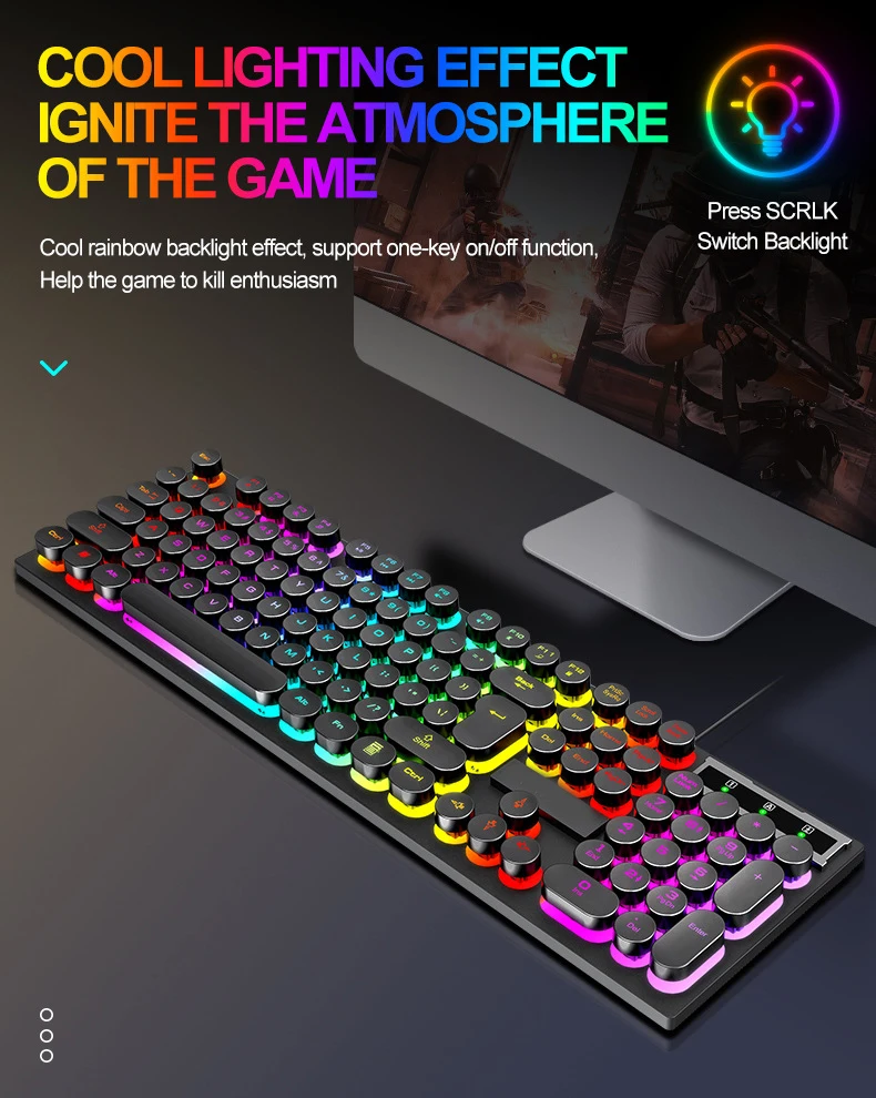 104 Keys Round Keycaps Gaming Keyboard Mouse Combo Gamer Keyboard Wired ...