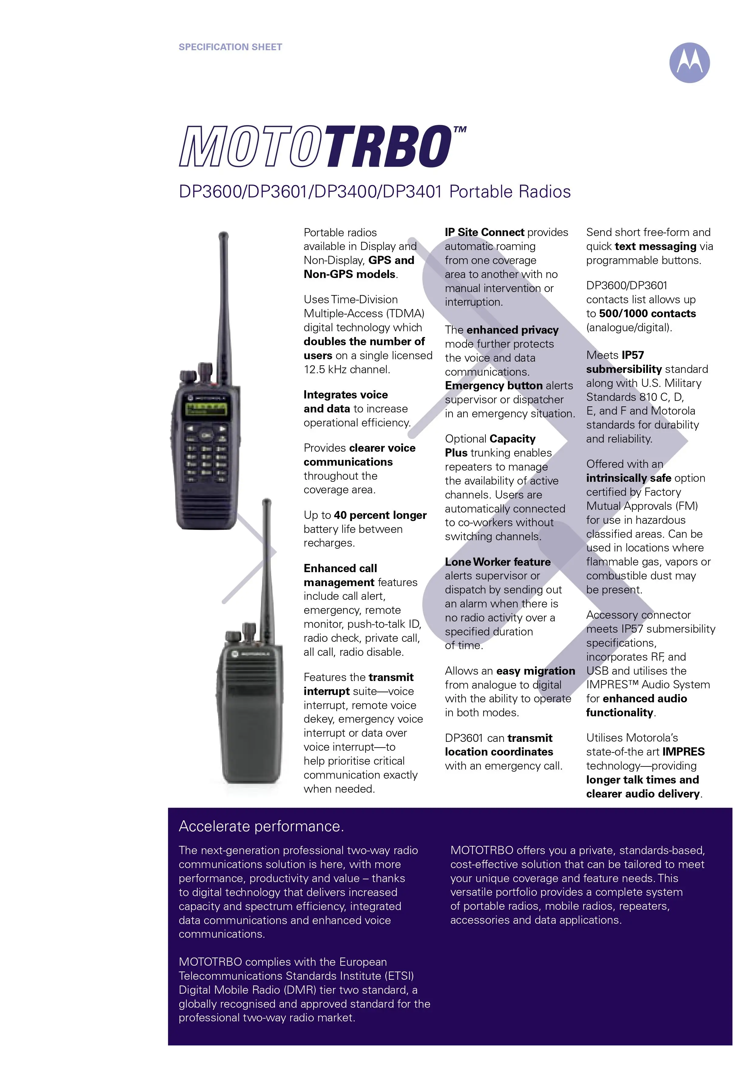 Motorola DP3401 Handheld Radio - Long Range Digital Walkie Talkie