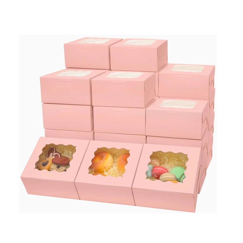 Custom Pink Bakery Cookie Food Packaging Boxes With Window 6x6x3 Inches ...