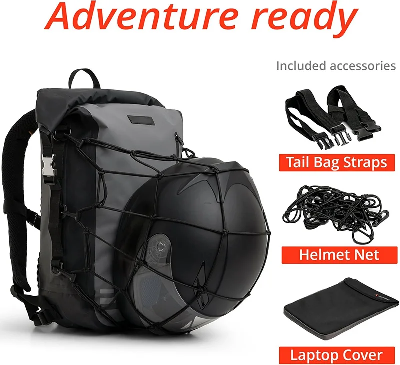 30L Rolltop Backpack - 100% Waterproof Motorcycle Backpack
