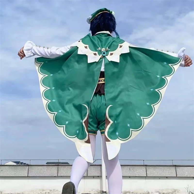 Genshin Impact Venti Cosplay Costume Uniform Wig Shoes Cosplay Anime ...