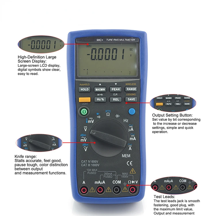 98c+ Thermal Resistance Measurement True Rms Multimeter 4-1 / 2 Bit ...