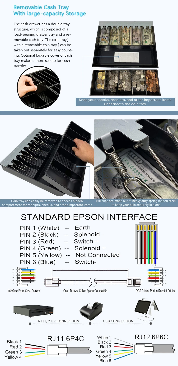 New Design Heavy Duty Slide Rj11 Metal Money Cash Drawer Pos System for ...