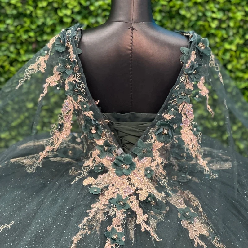 Mumuleo Blackish Green Ball Gown Quinceanera Dresses With Cloak Cape ...