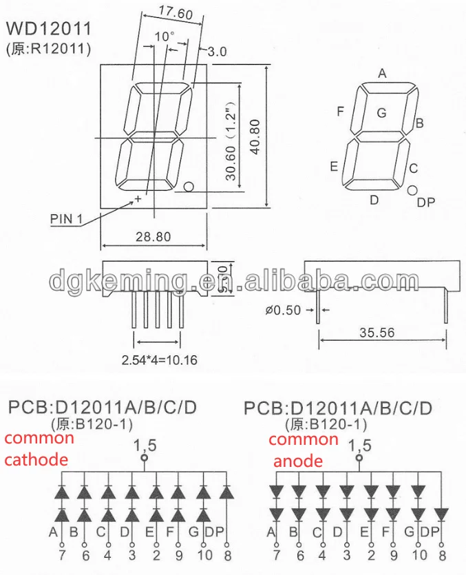 Orange Amber Color Fnd 7 Segment Led Display Anode 1.2 Inch Seven ...