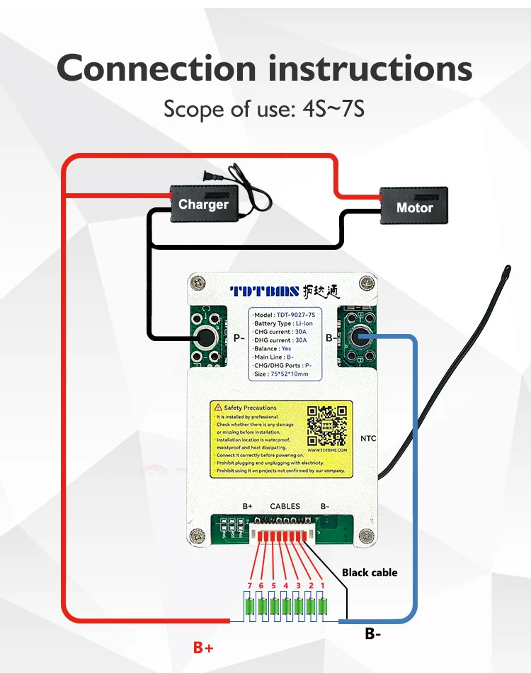 TDT 7S BMS 24V 15A 20A 25A 30A Lithium Li Ion battery management system ...