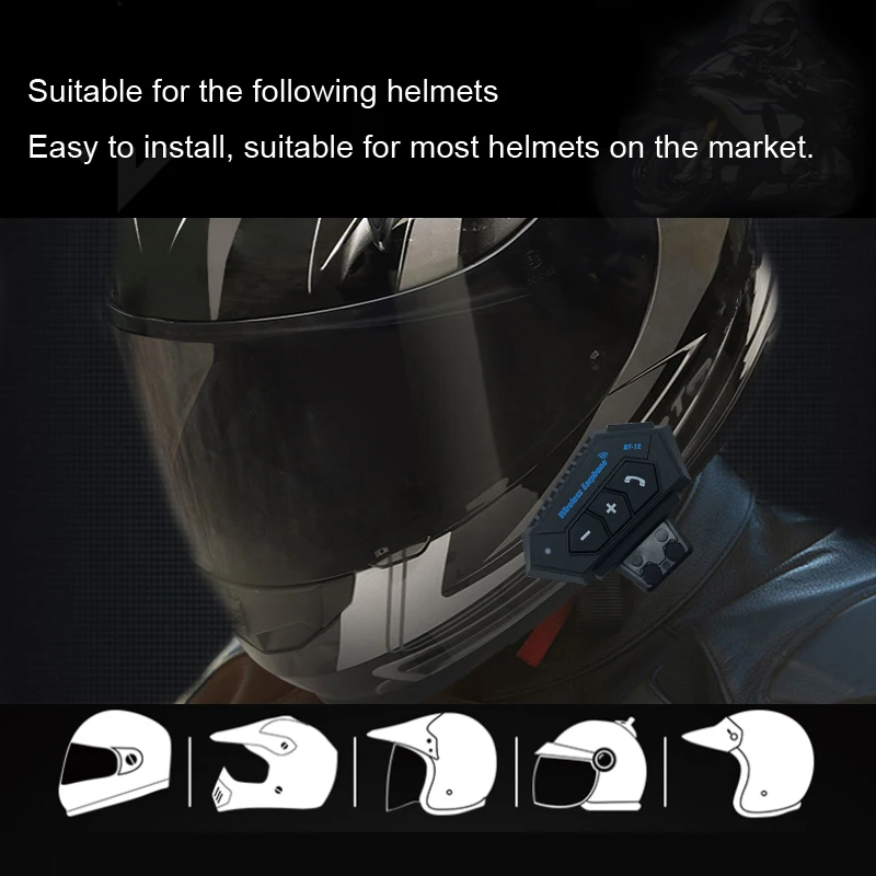 BT12 Waterproof Motorcycle Helmet Bluetooth Headset Wireless Handsfree ...